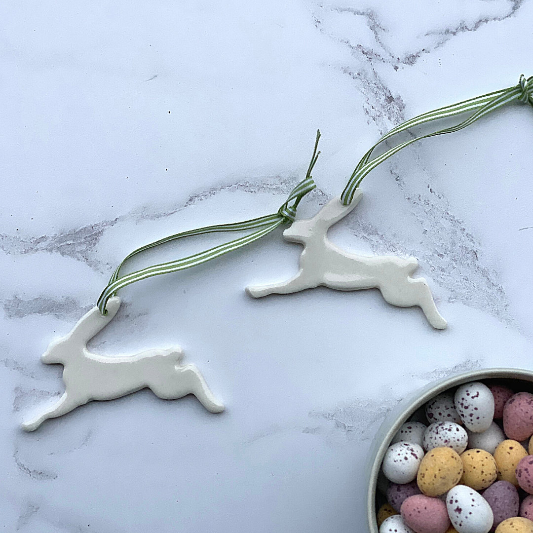 Handmade Running Hare Hanging Decoration – Rhubarb & Hare